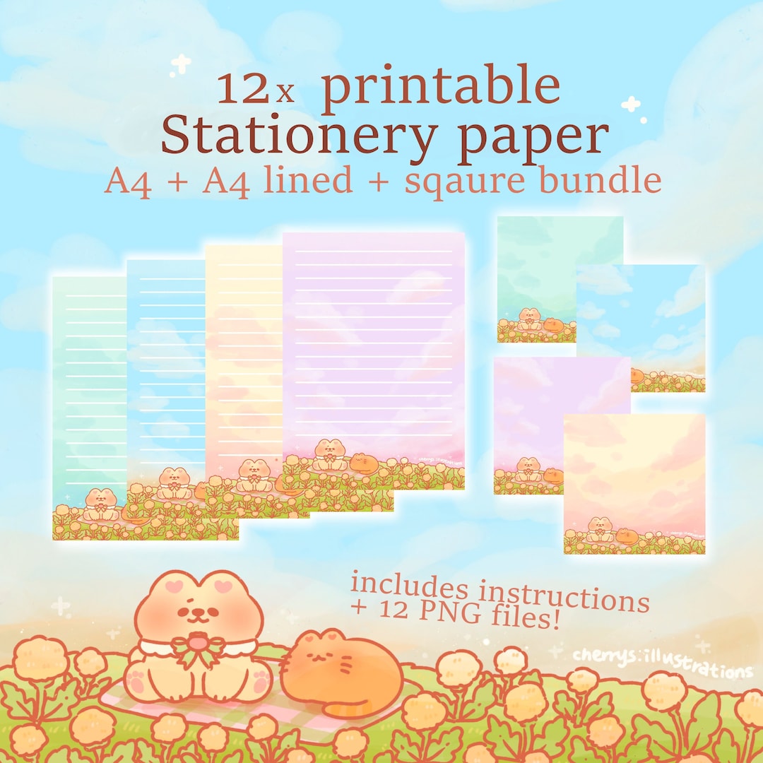 Printable Stationery Paper Bundle, A4/ Lined/ Sqaure, Cute Aesthetic ...