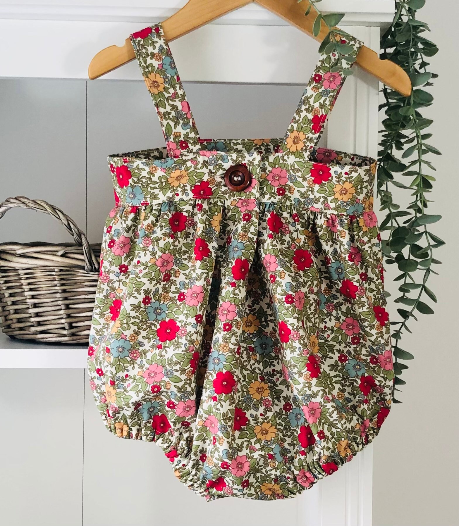 Ditsy Floral Baby Girl Romper//baby Girl Romper Green Floral - Etsy