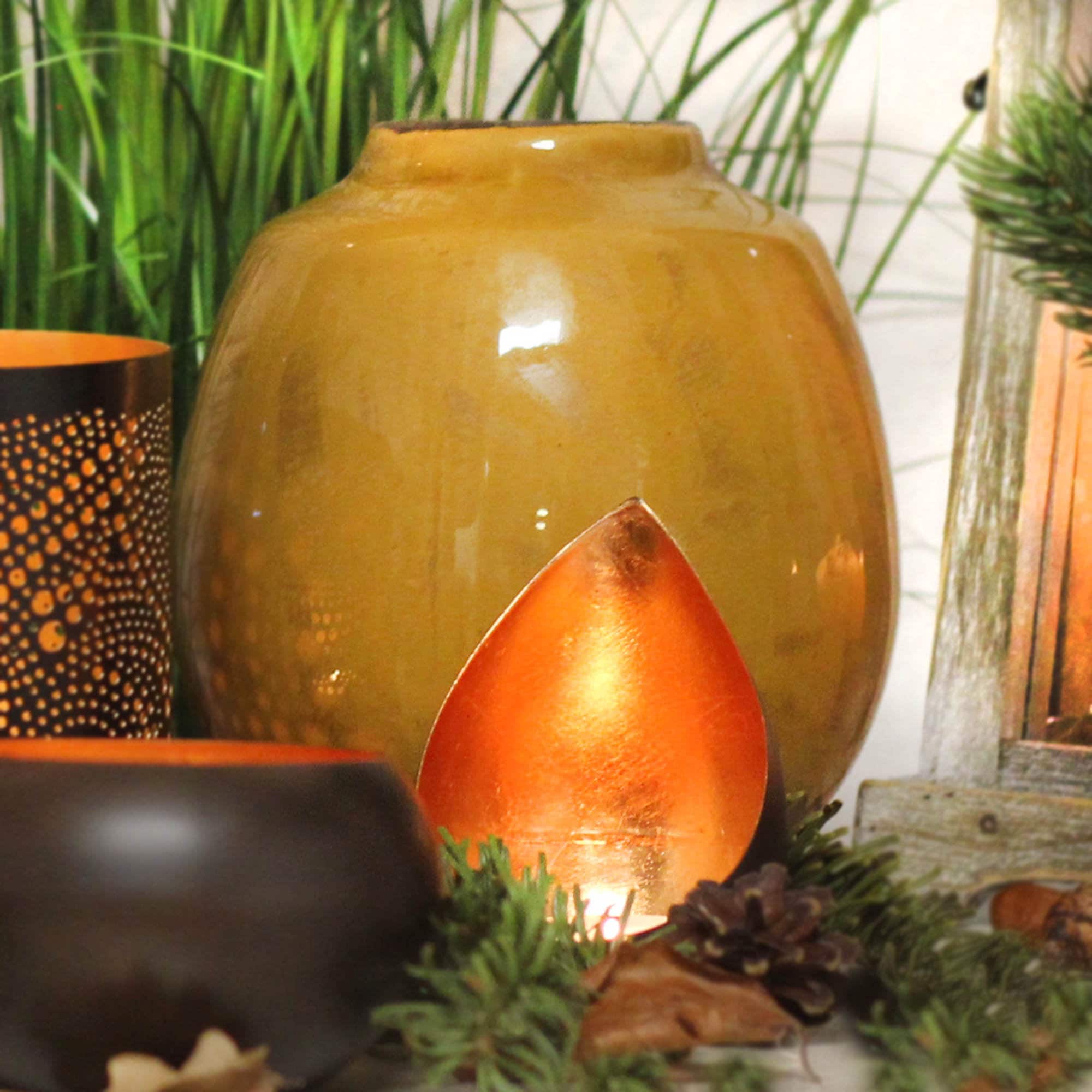 Copper Tea Light Holder, Flame Bronze/copper Tea Light Bowl, Gold Light ...