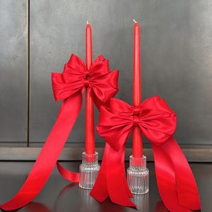 Satin Bow Taper Candles: Ivory Wedding, Event, Shower Centerpiece Set ...