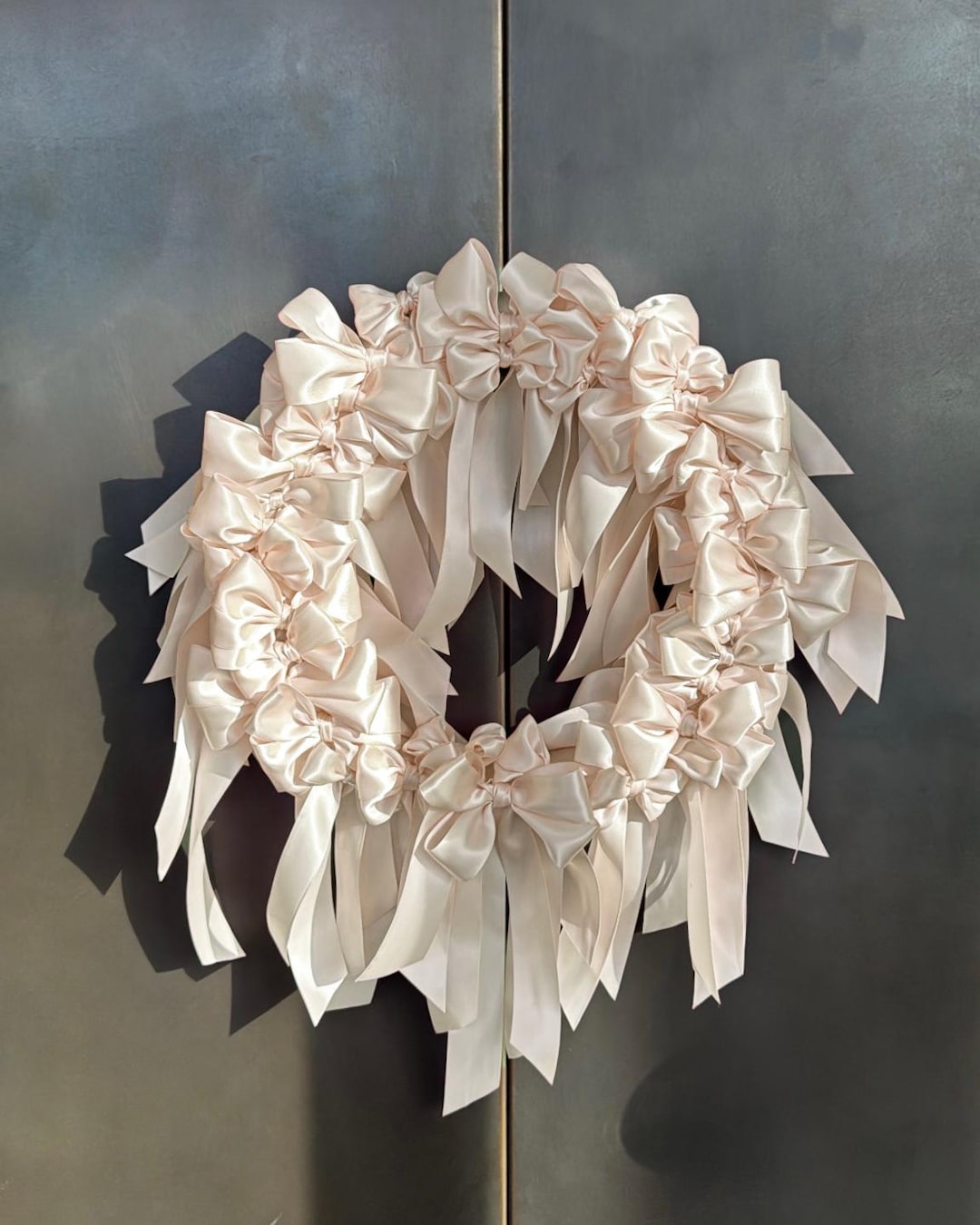 14" Satin Bow Wreath: Hand-tied Ribbon, Wedding Event & Holiday Decor ...