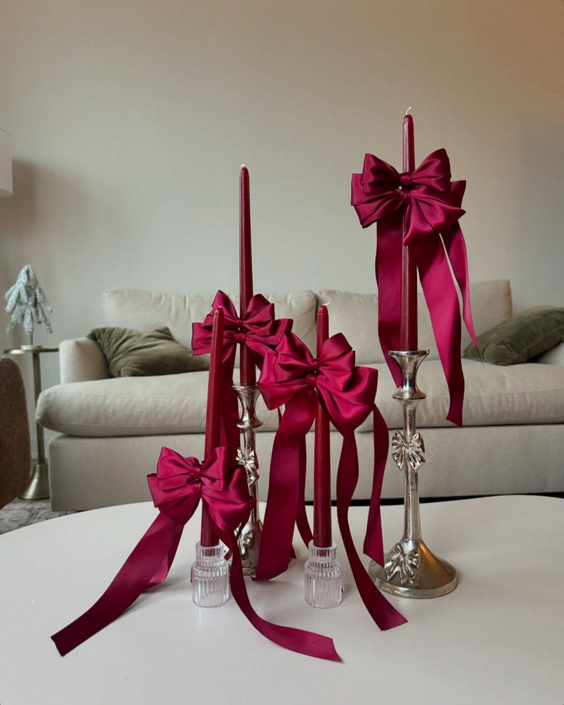 Satin Bow Taper Candles: Ivory Wedding, Event, Shower Centerpiece Set ...