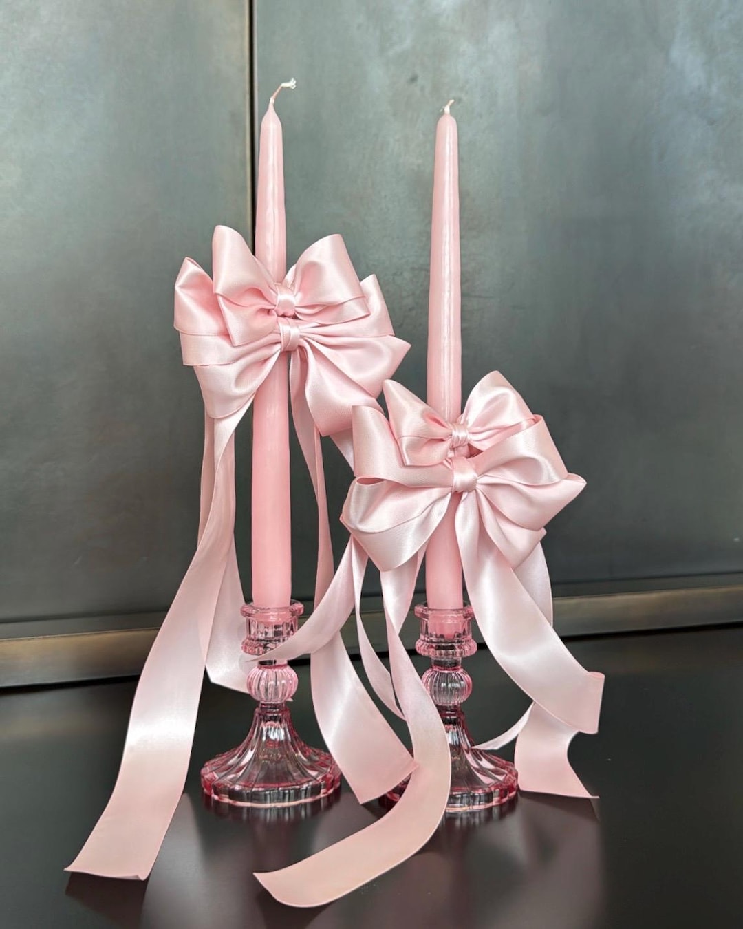 Satin Bow Taper Candles (set of 2): Valentine's Day, Baby Shower, Event ...