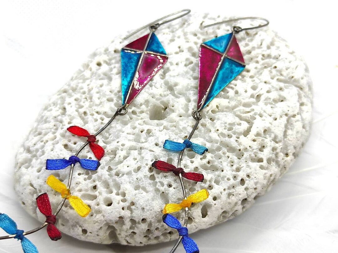 Flying Kite Dangle Earrings: Handcrafted Resin & Silver Artisan Jewelry ...