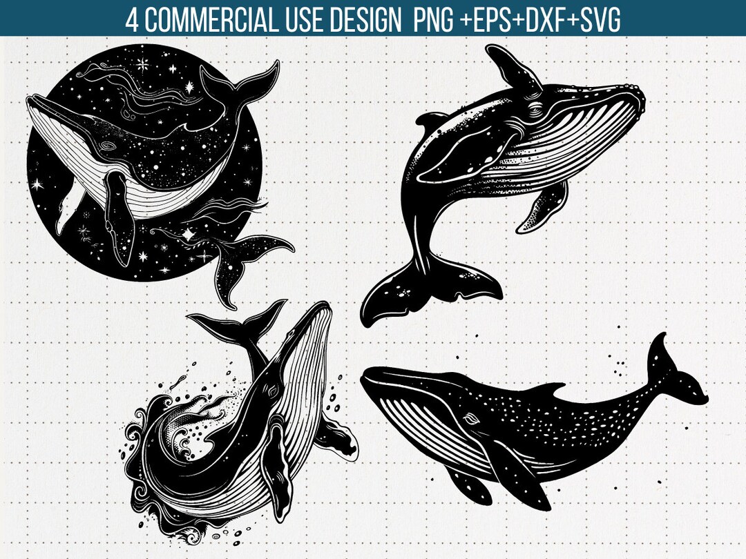 Mystical Whale SVG Bundle: Boho Clip Art, Cricut Files (digital ...