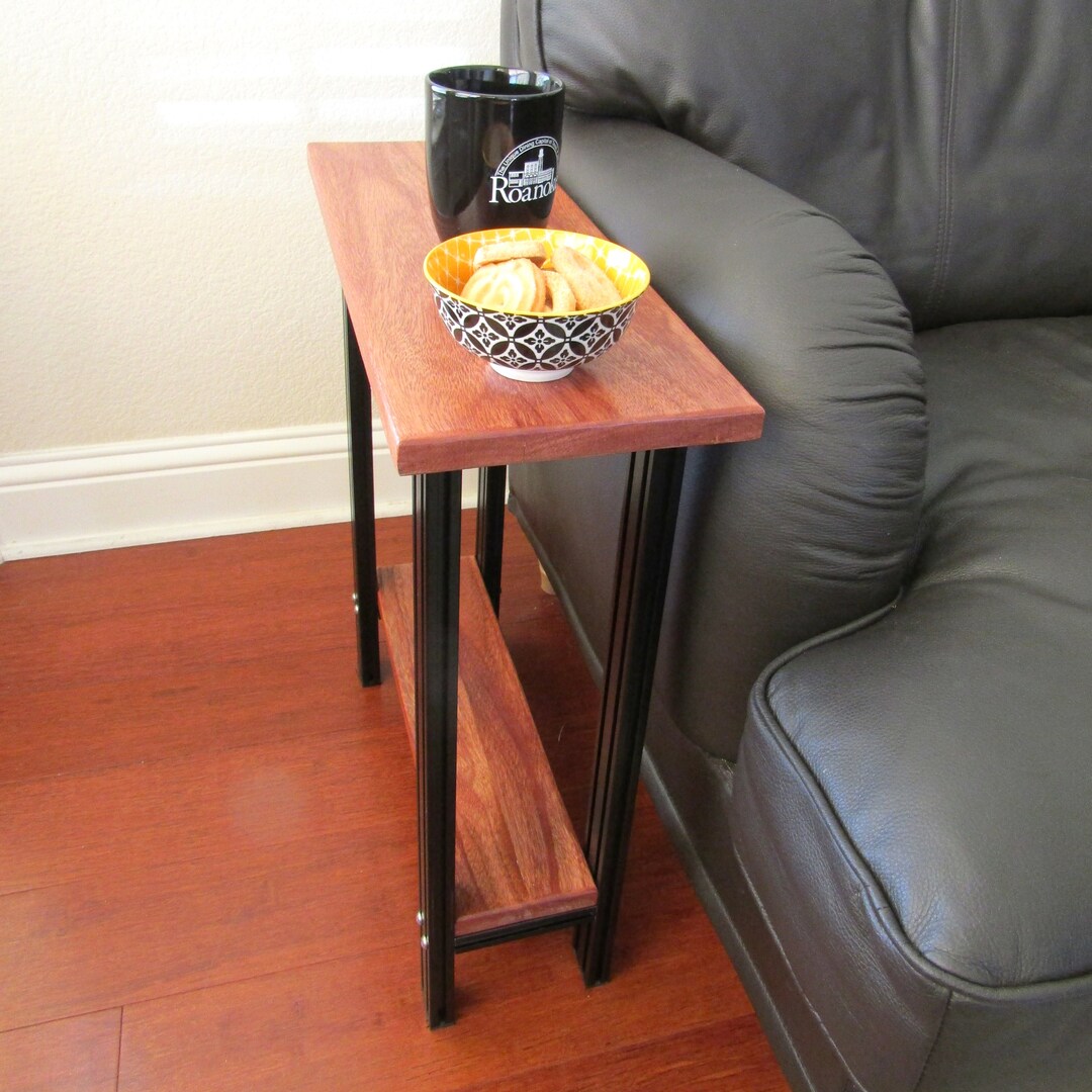 Slim Hardwood Side Table: Metal Frame, Customizable Height - Etsy