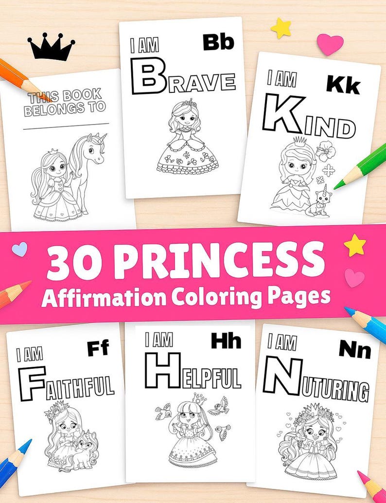 ABC Princess Affirmation Coloring Book for Kids – 30 Positive Words A ...