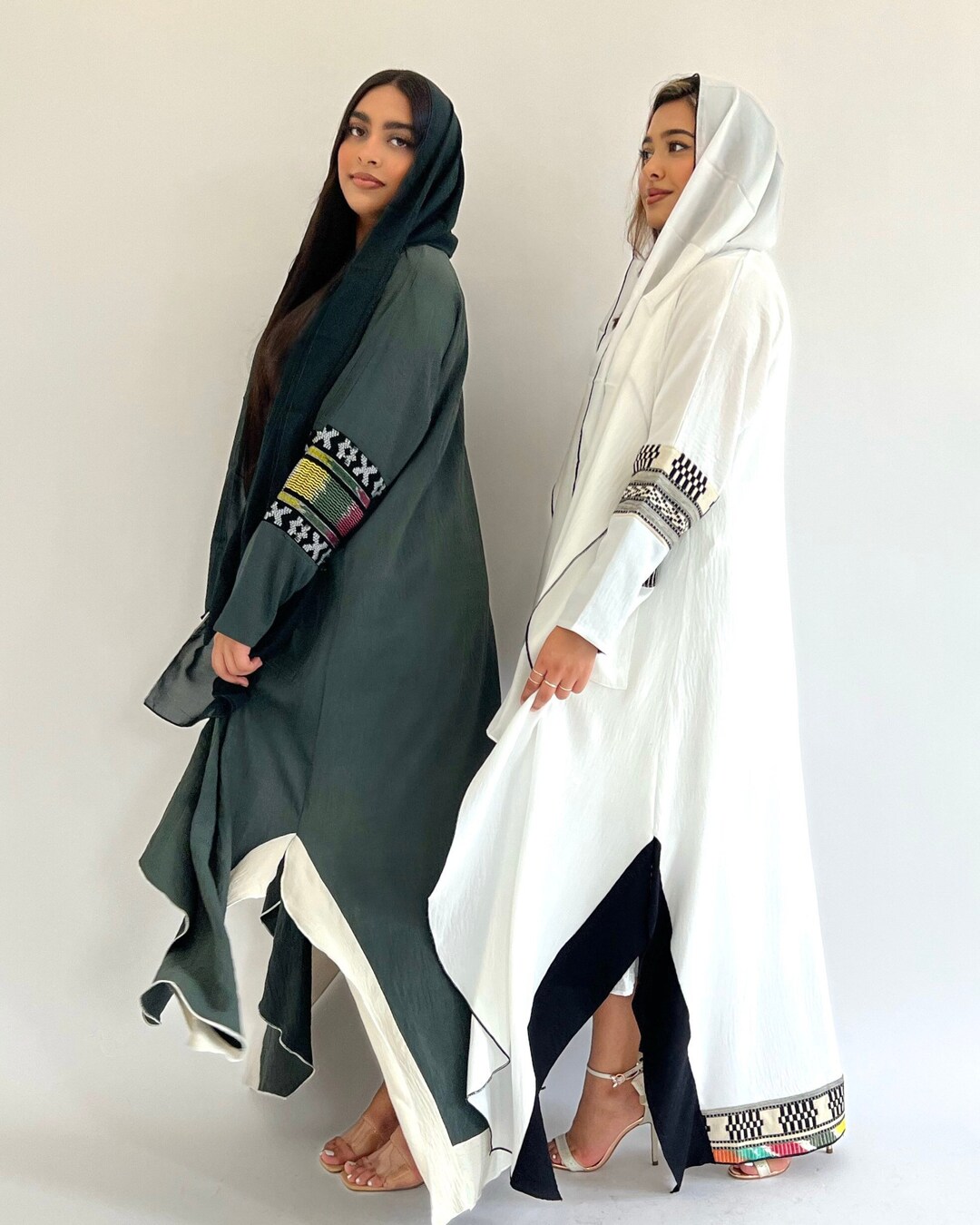 Unique Bahraini Linen Abaya With Pockets Black/off-white/khaki - Etsy