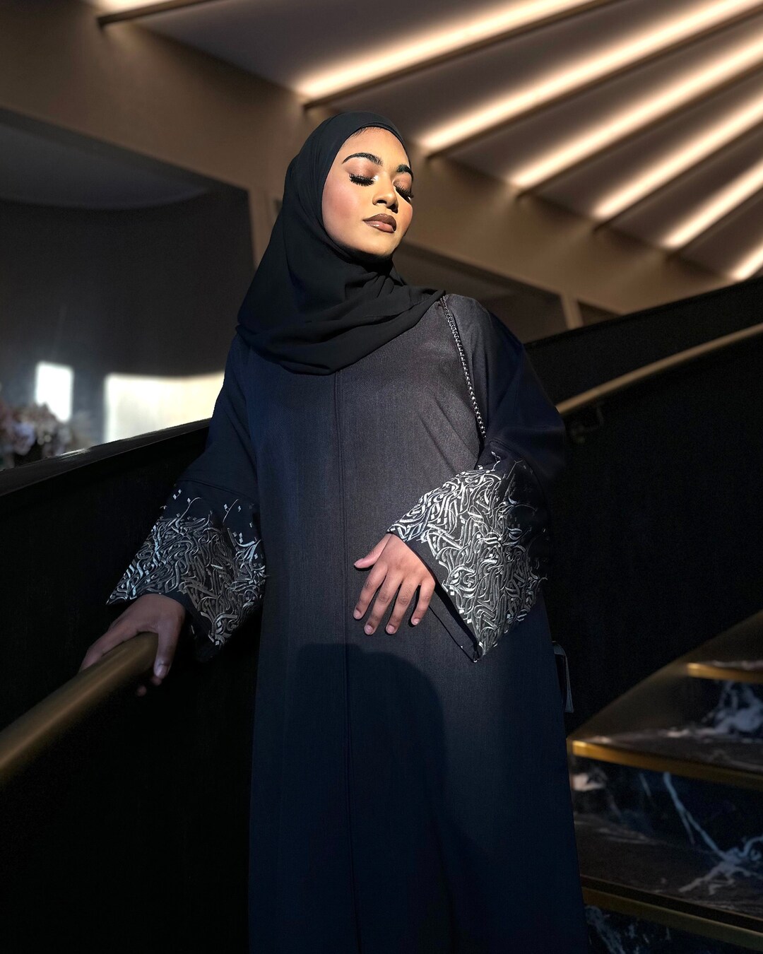 Eid Arabic Calligraphy Embroidered Abaya charcoal Black - Etsy