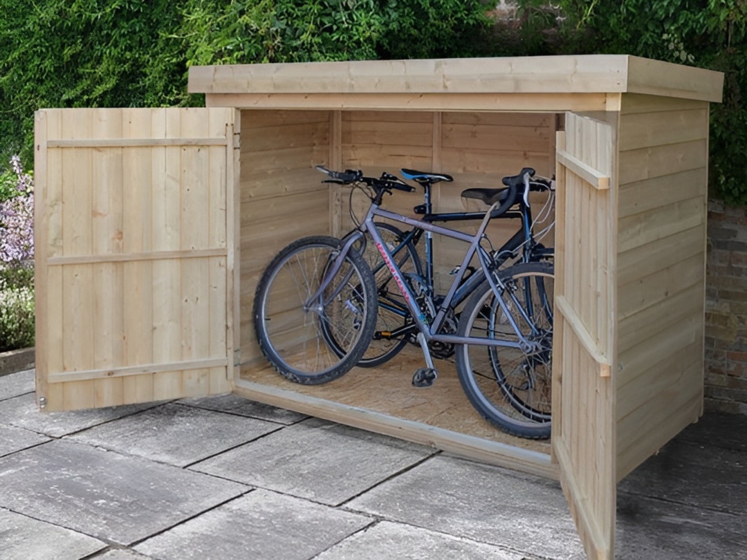 Bike Shed Plans, Lawn Mower, Bin Storage Plan DIY Simple Outdoor Bike ...