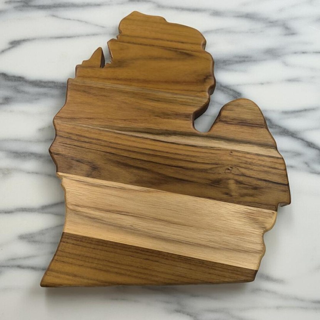 Michigan State-shaped Teak Charcuterie or Cutting Board, Serving Tray ...