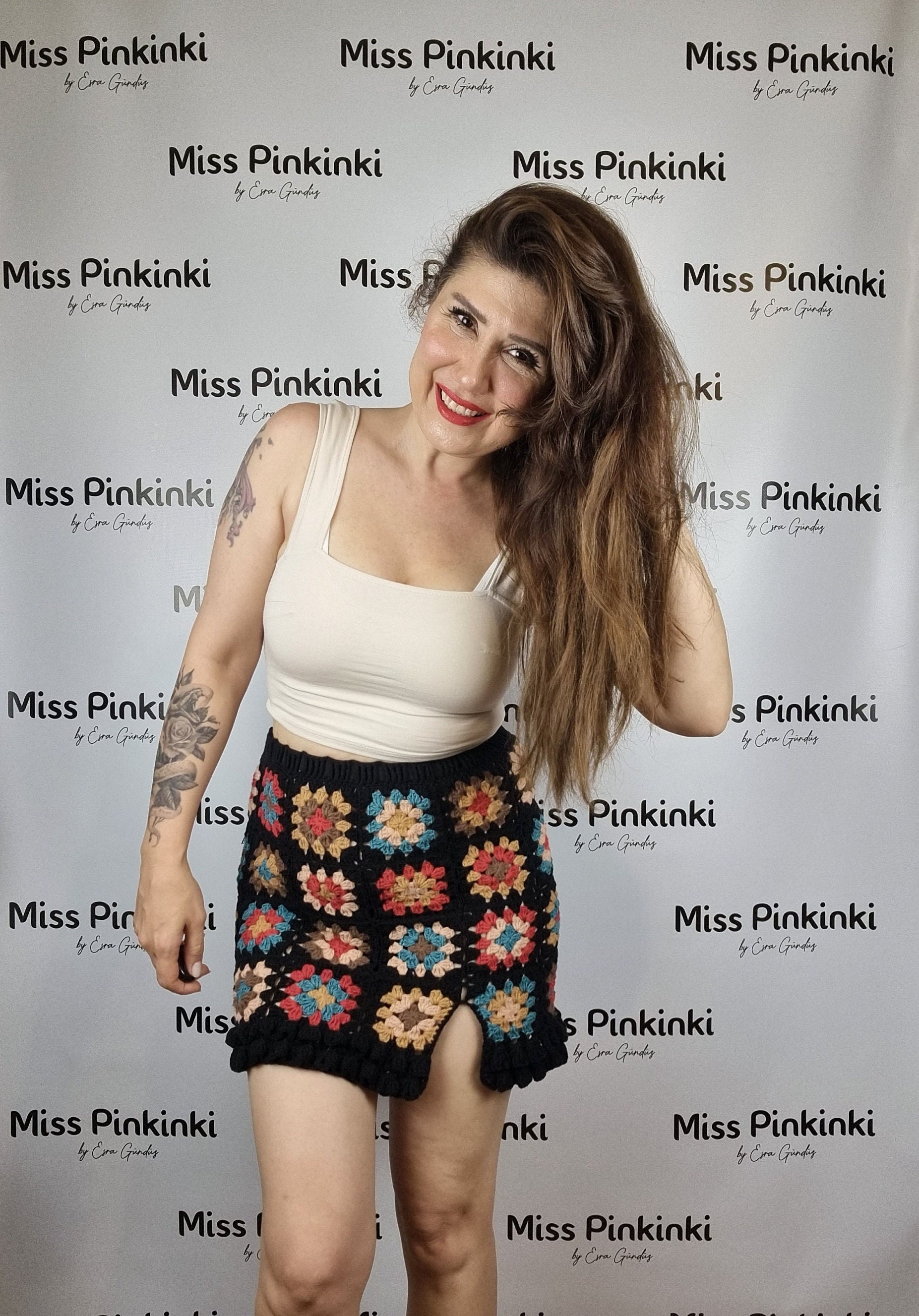 Crochet Granny Square Skirt With Knitted Slits and Ruffled Hem in ...