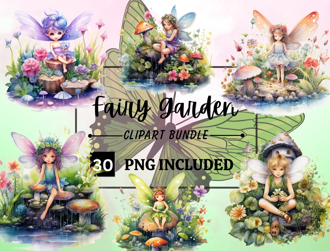 30 Watercolour Fairy Garden Clip Art Watercolour Fairy Garden Fairy ...
