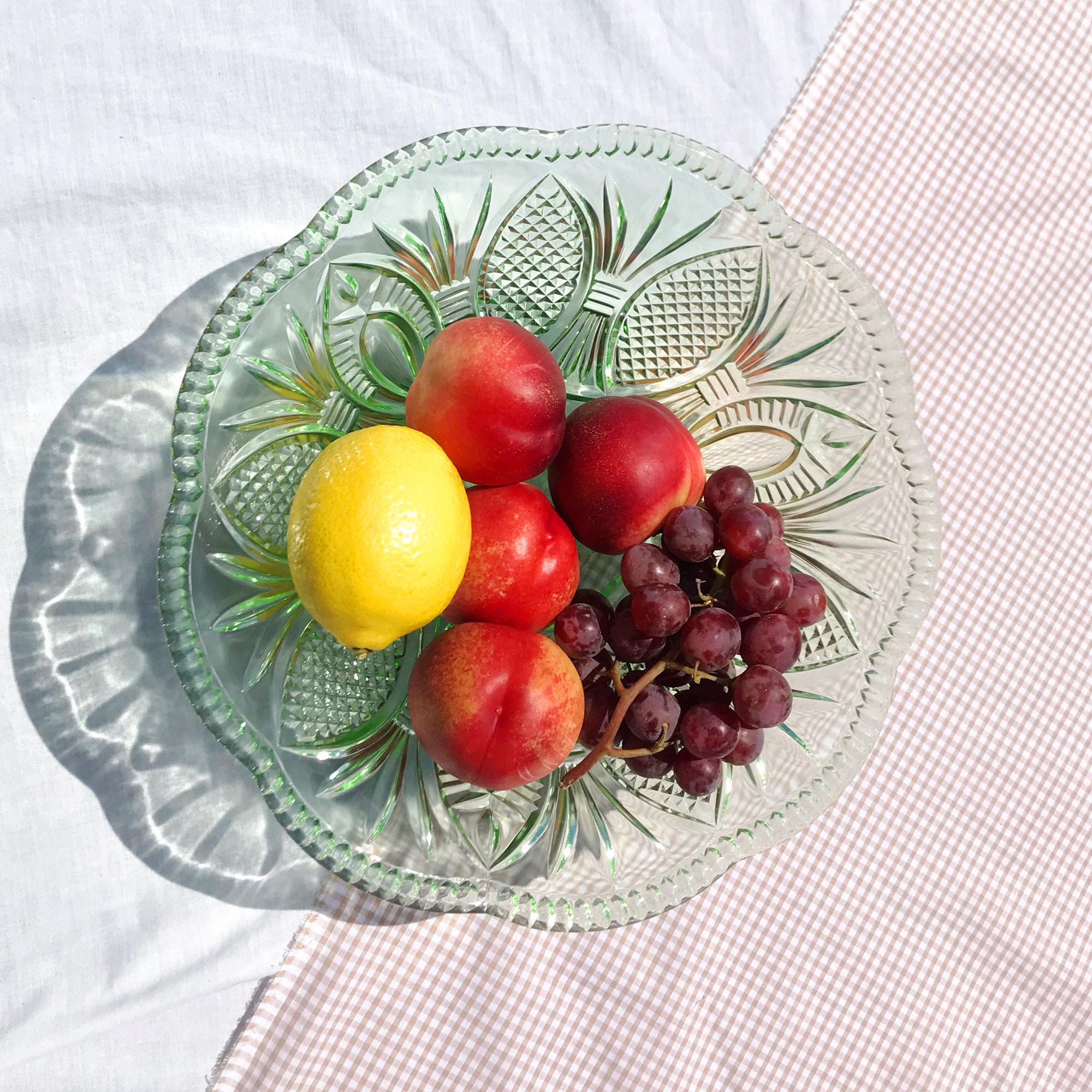 Green Glass Large Footed Fruit Bowl Vintage Pressed Bowl Table | Etsy