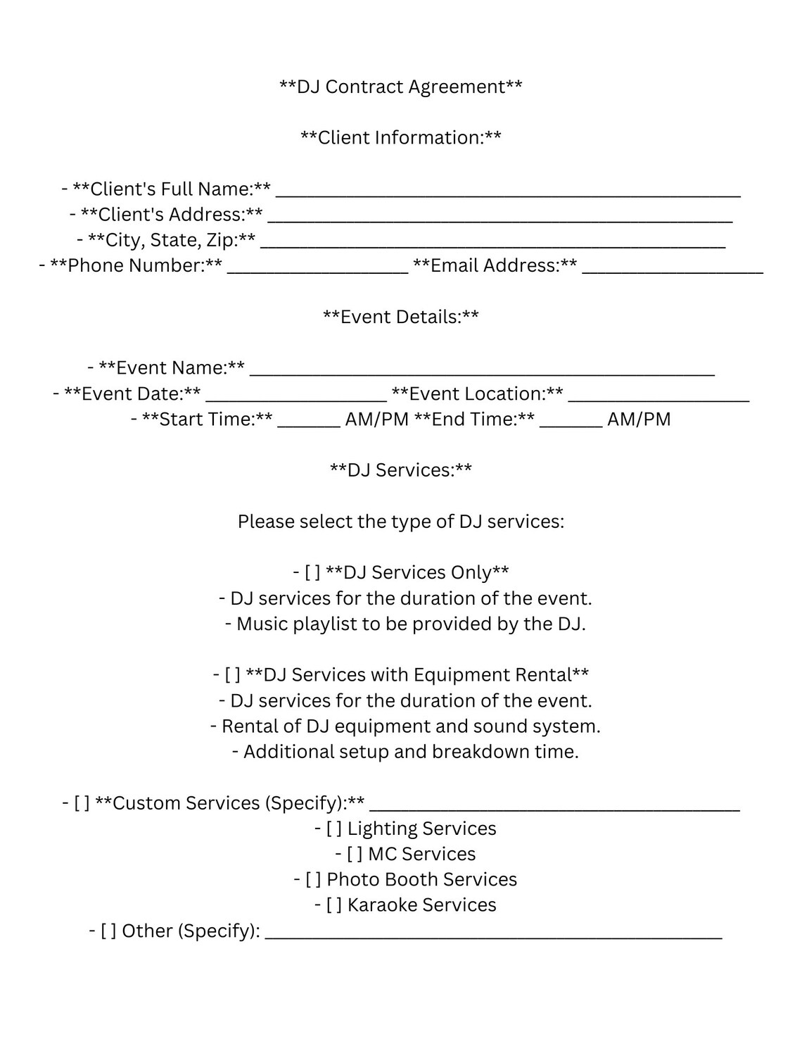 DJ Contract Agreement - Customizable Template - Etsy