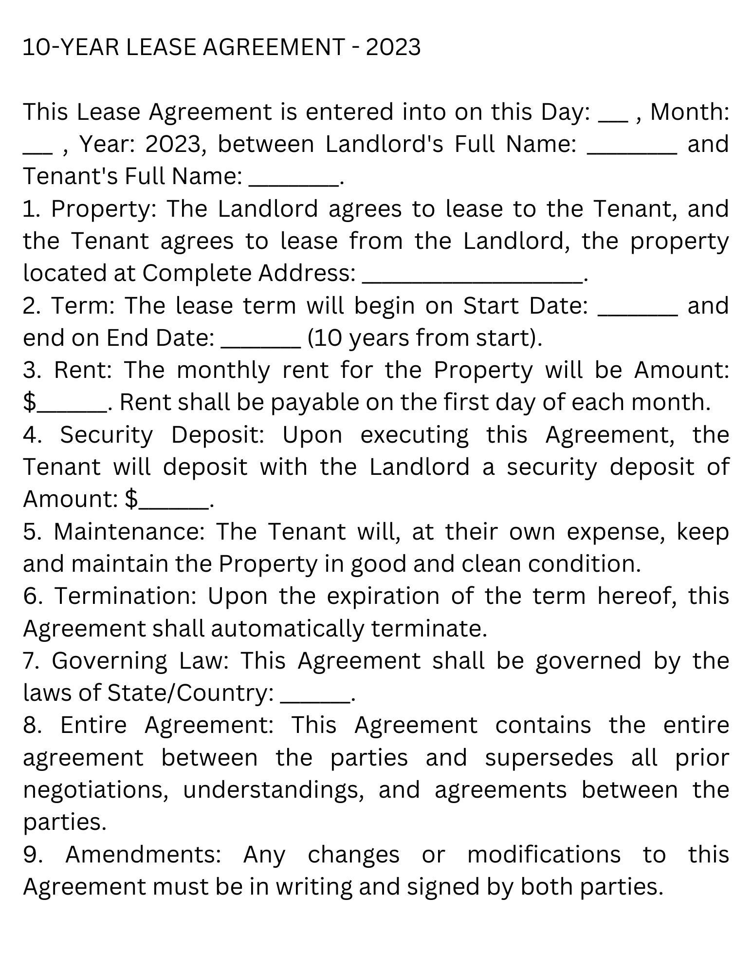 10-year Lease Agreement Template Digital Download From Canva - Etsy