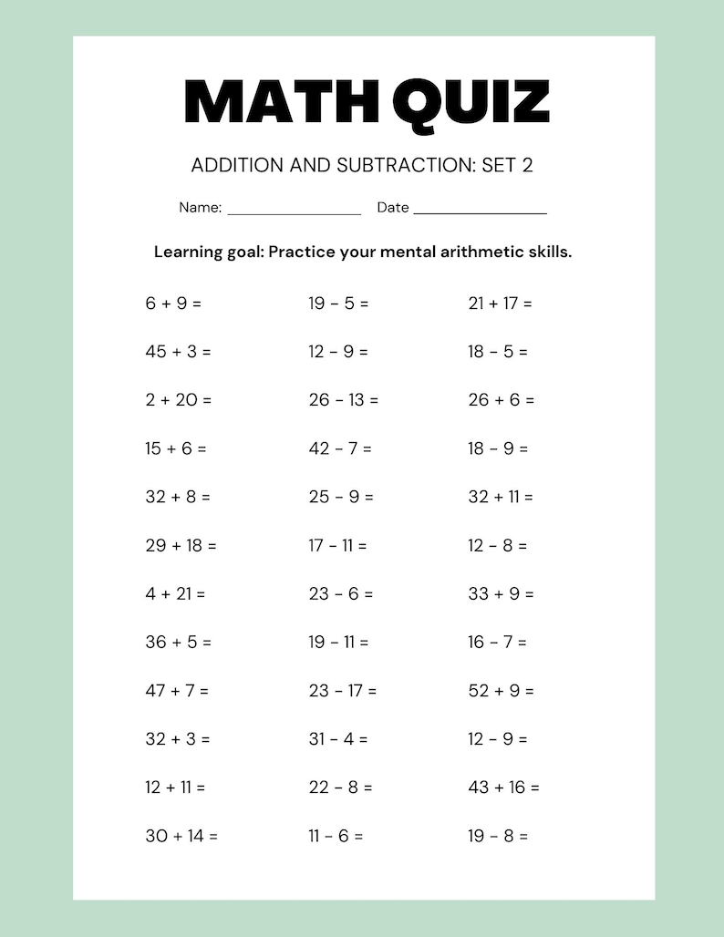 Addition and Subtraction Practice Worksheets Pack for Grades 1-3 | Math ...