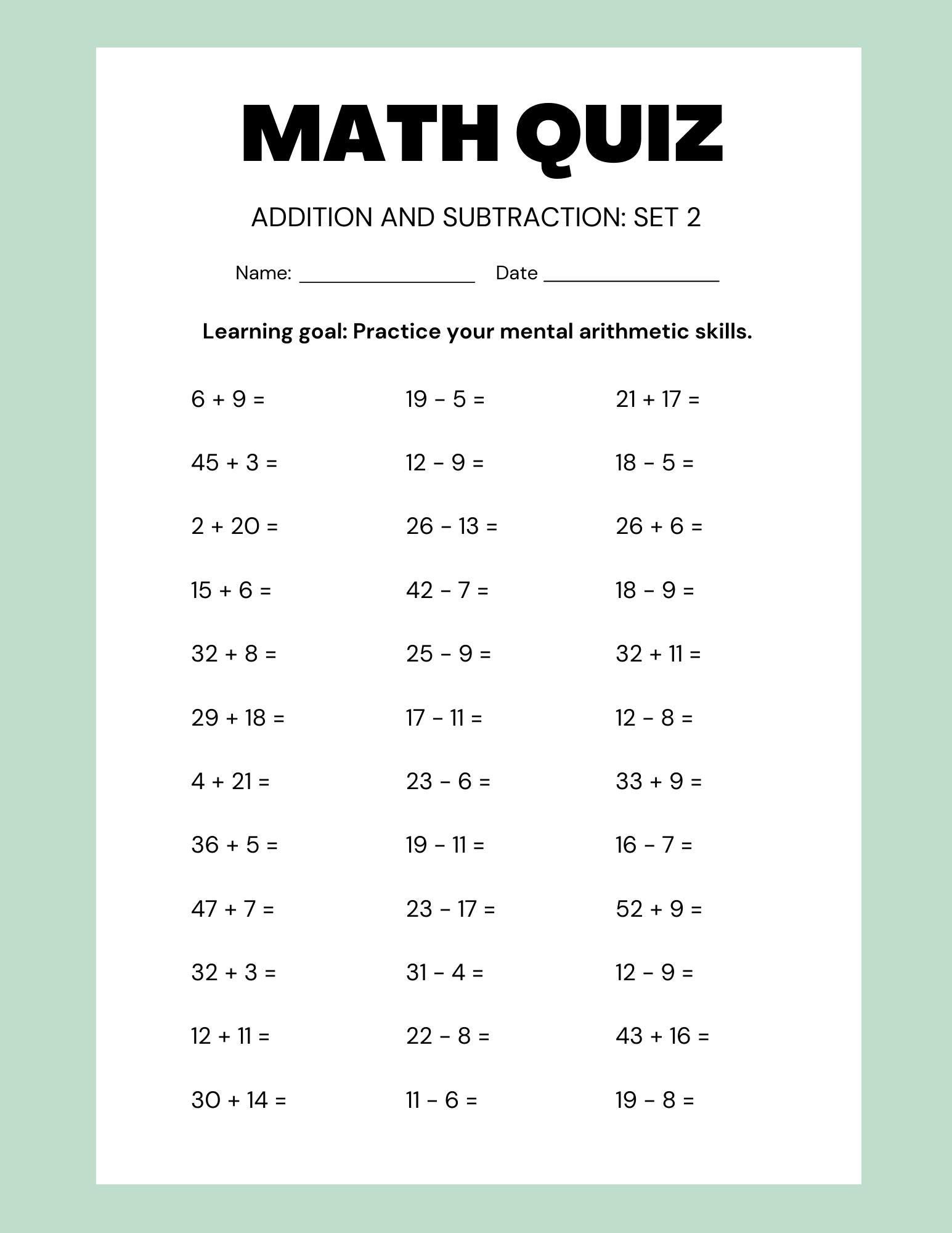 Addition and Subtraction Practice Worksheets Pack for Grades 1-3 | Math ...