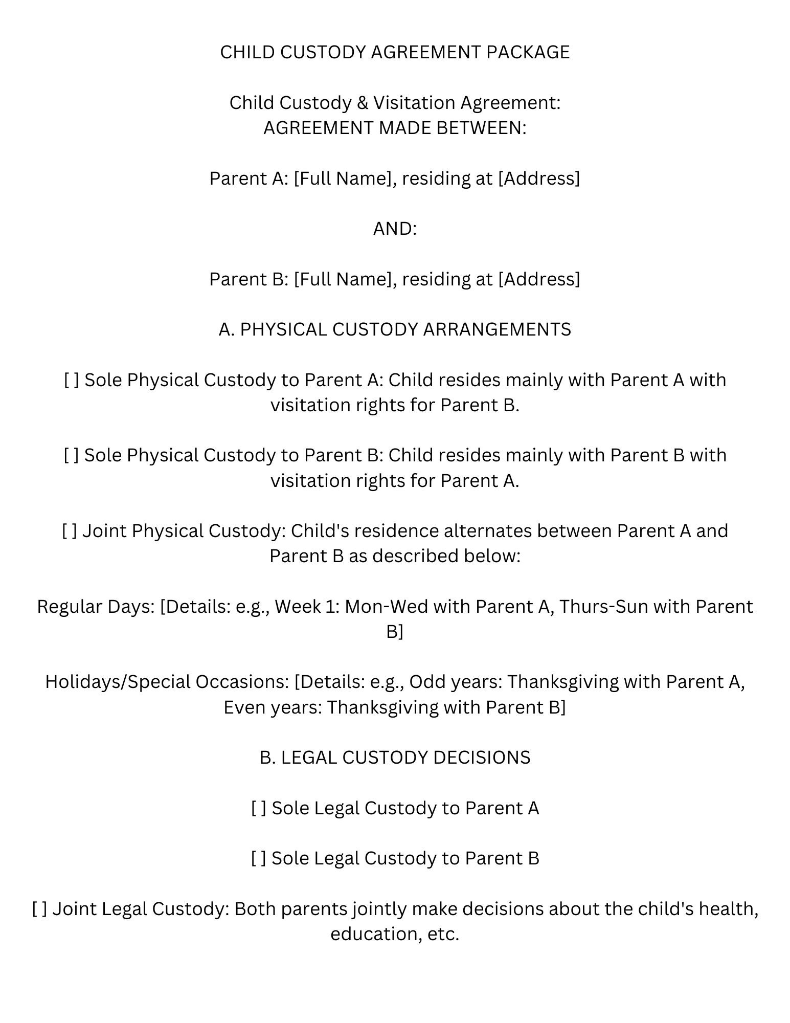 Comprehensive Child Custody Agreement – Instant Download - Etsy