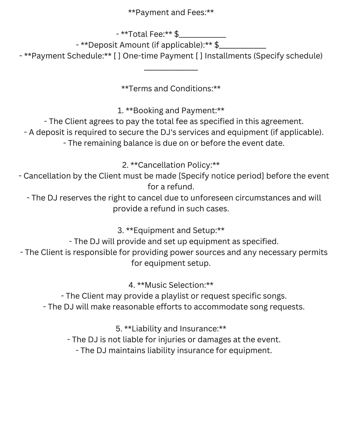 DJ Contract Agreement - Customizable Template - Etsy