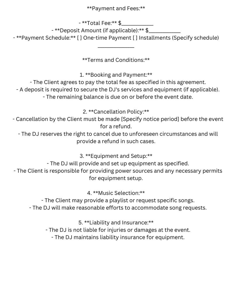 DJ Contract Agreement - Customizable Template - Etsy