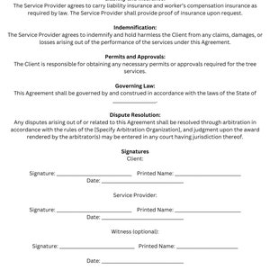 Tree Service Contract Agreement -template Download - Etsy