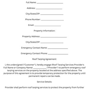 Roof Tarping Form Template- PDF Download - Etsy