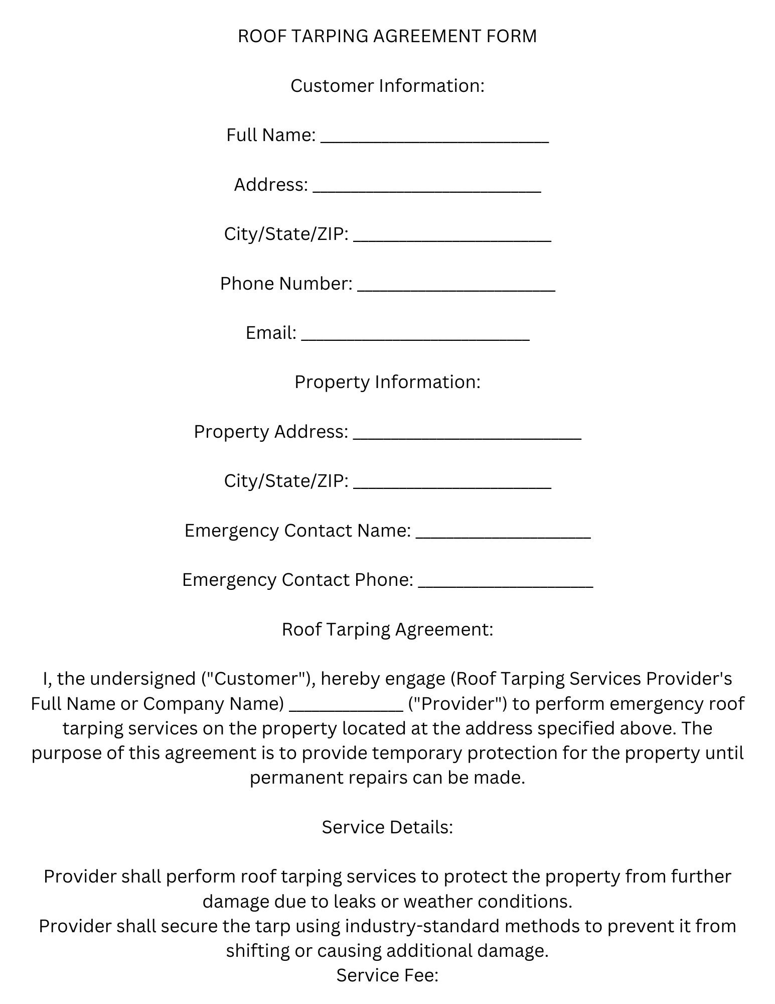 Roof Tarping Form Template- PDF Download - Etsy