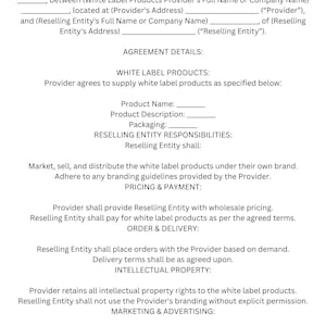 White Label Vendor Agreement Template - Etsy