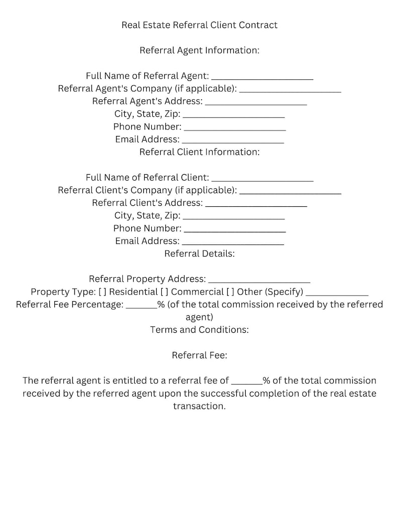 Real Estate Referral Client Contract - Customizable and Professional - Etsy