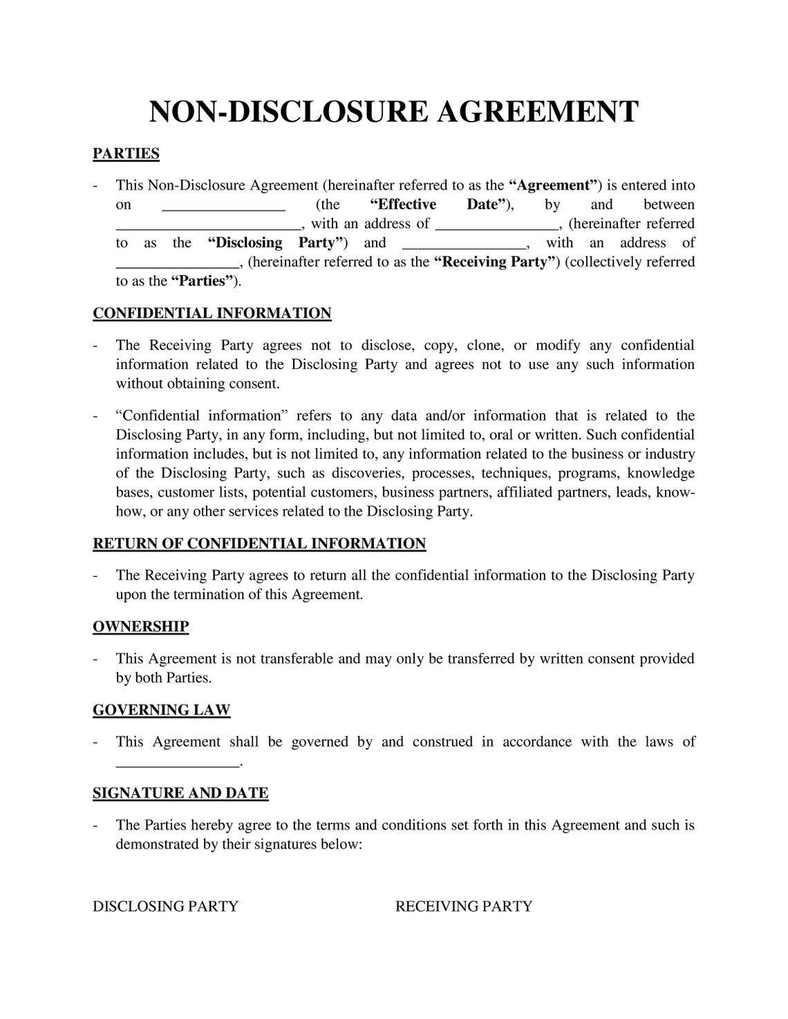 Non-disclosure-agreement-template Download - Etsy