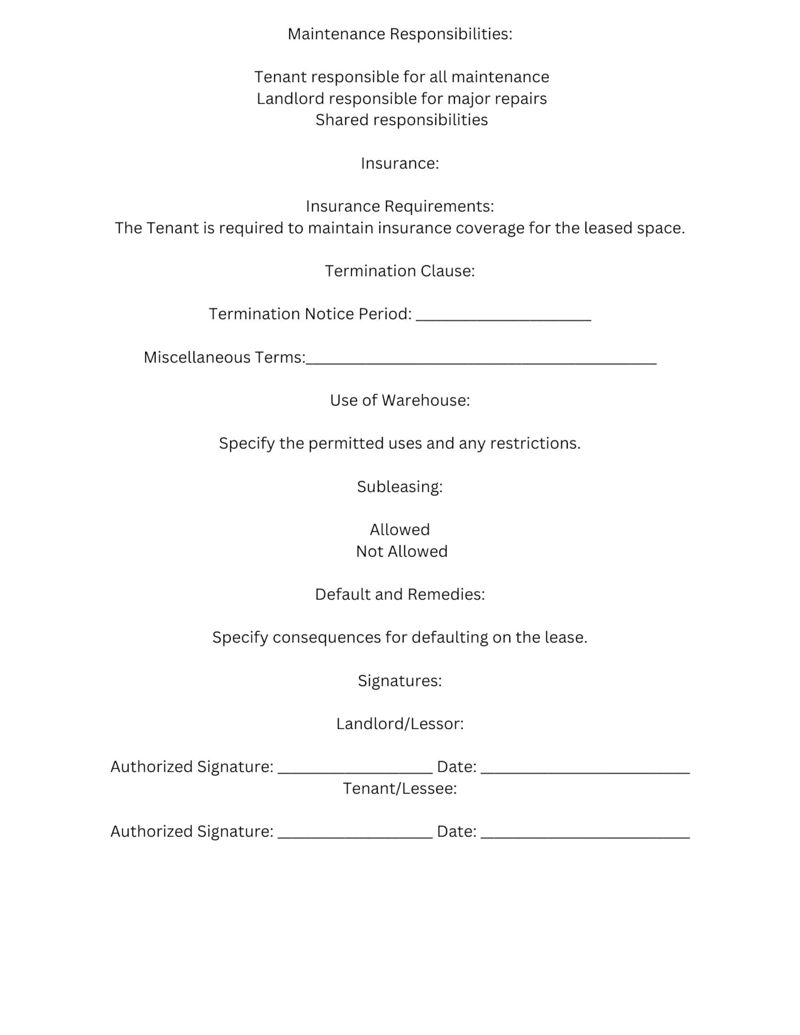 Warehouse Lease Agreement-template, Instant Download - Etsy
