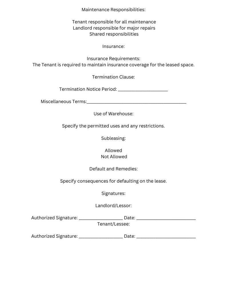 Warehouse Lease Agreement-template, Instant Download - Etsy