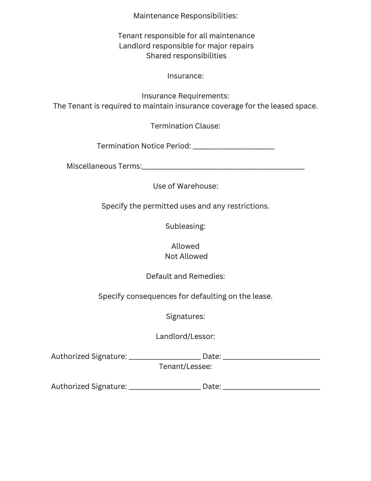 Warehouse Lease Agreement-template, Instant Download - Etsy