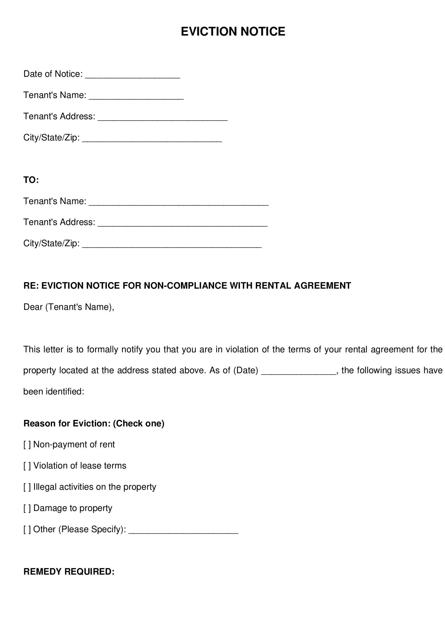 Eviction Notice Template | Editable Eviction Form | Legal Eviction ...
