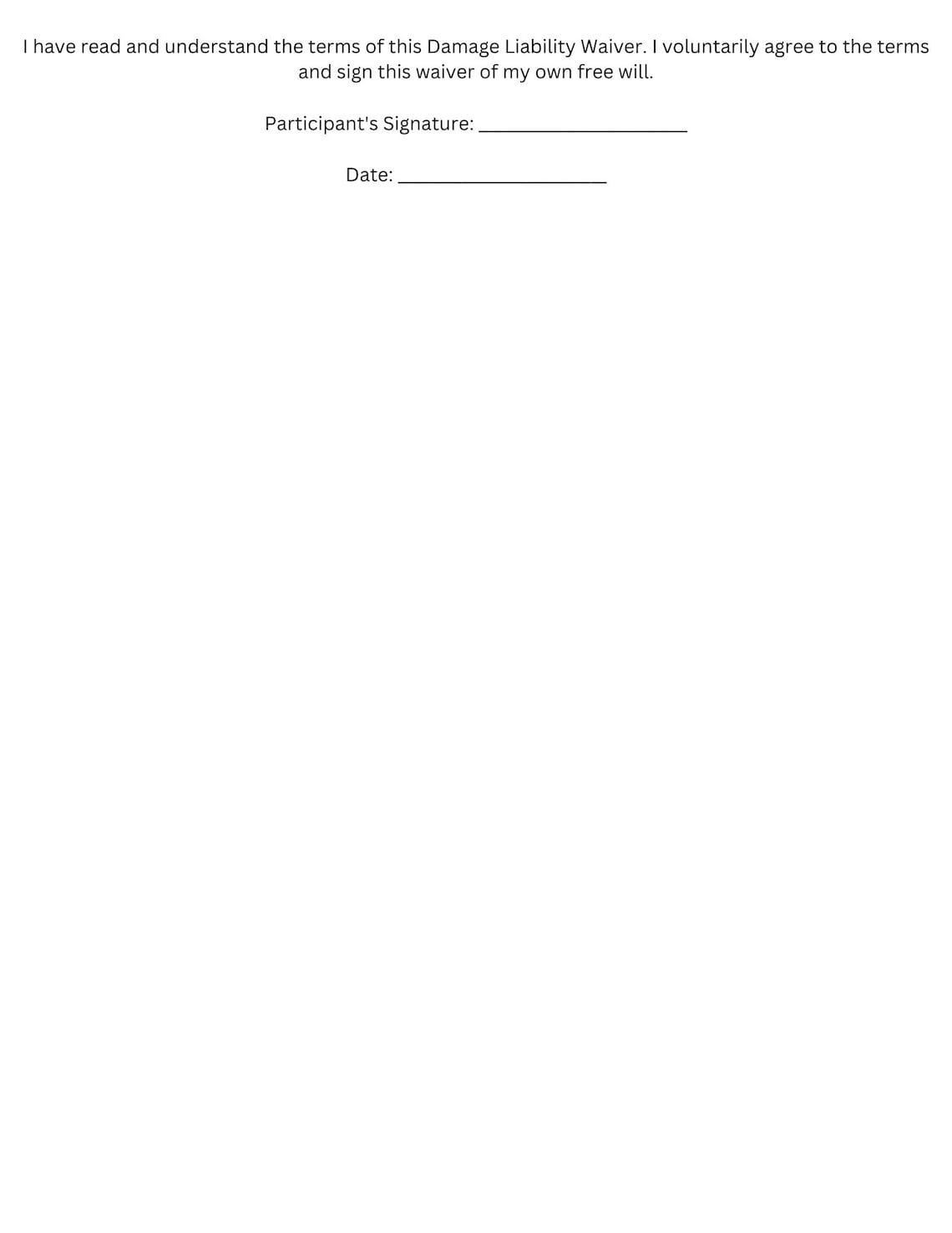 Damage Liability Waiver Form - Printable Template - Etsy