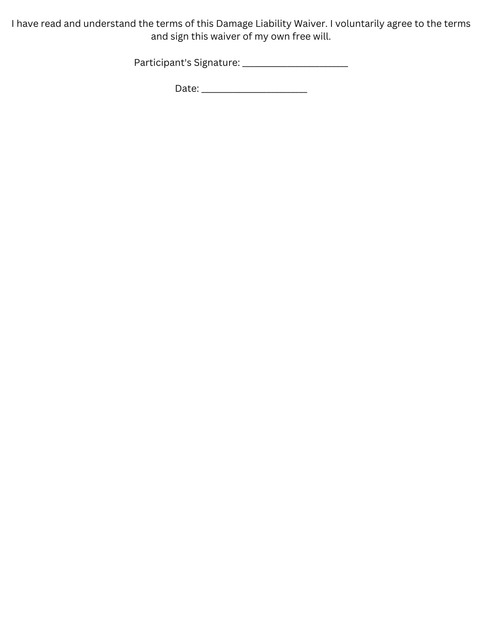 Damage Liability Waiver Form - Printable Template - Etsy