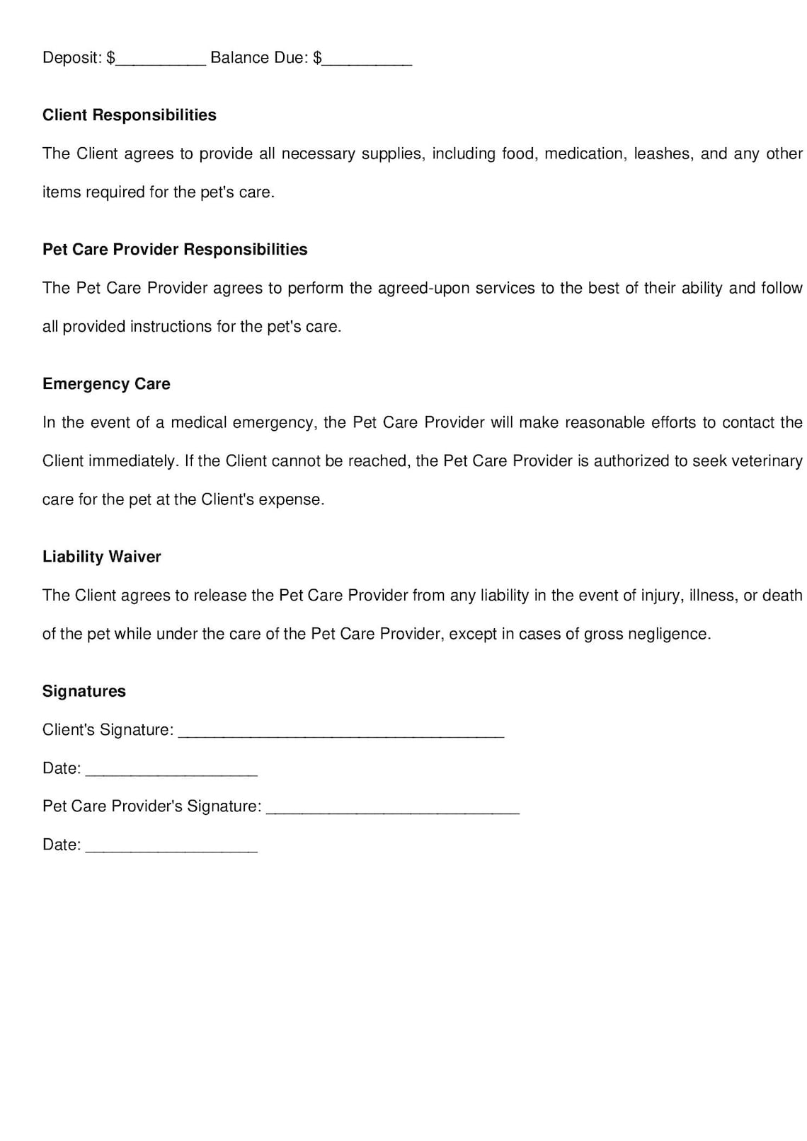 Pet Care Service Agreement | Editable & Printable Pet Sitting Contract ...