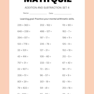 Addition and Subtraction Practice Worksheets Pack for Grades 1-3 | Math ...