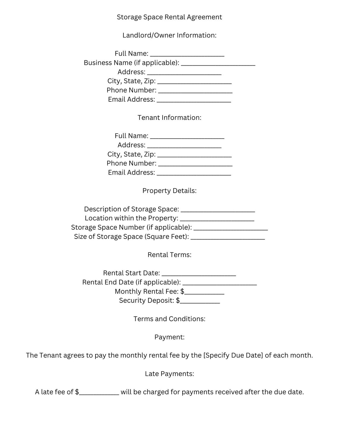 Storage Space Rental Agreement-template, Instant Download - Etsy