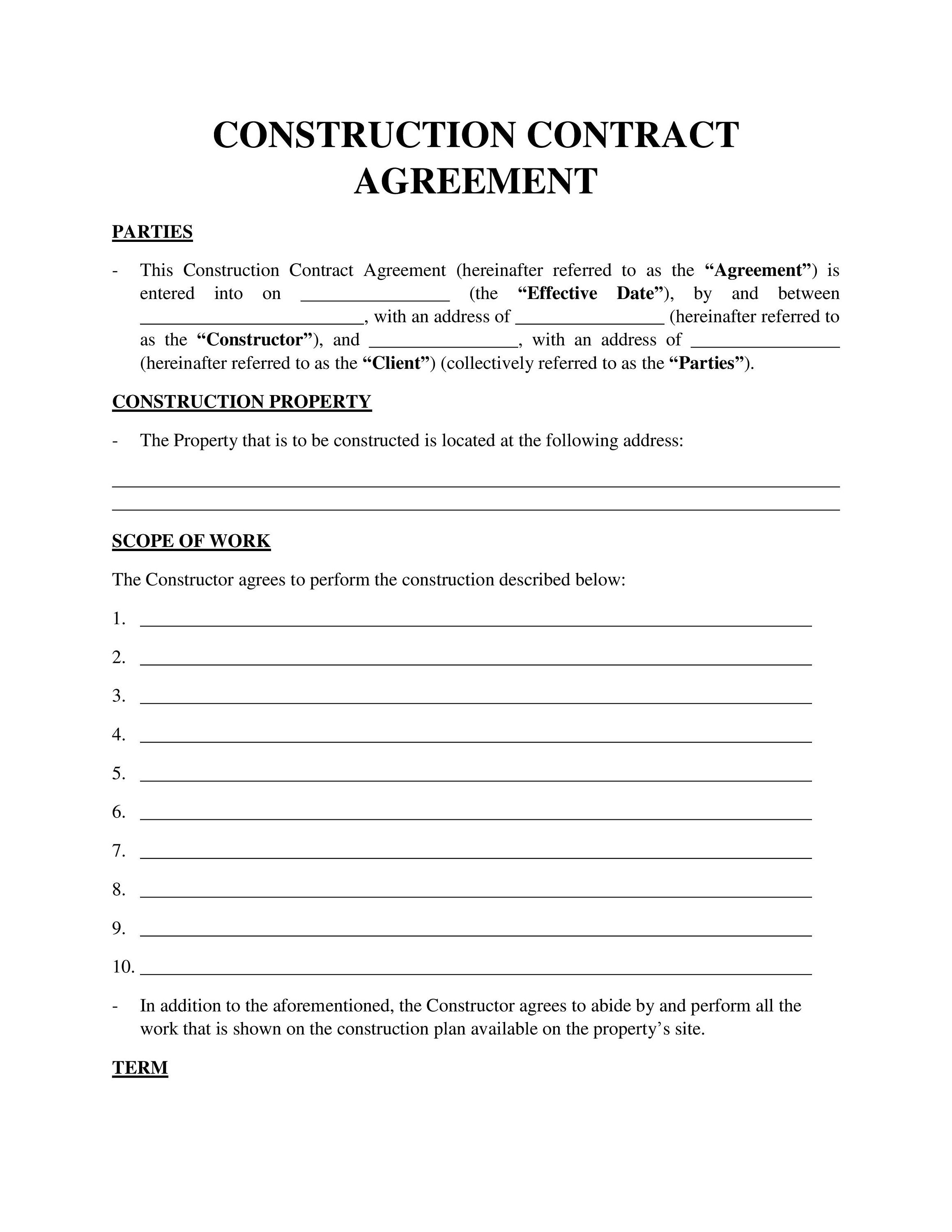 Construction-contract Template, PDF Download - Etsy