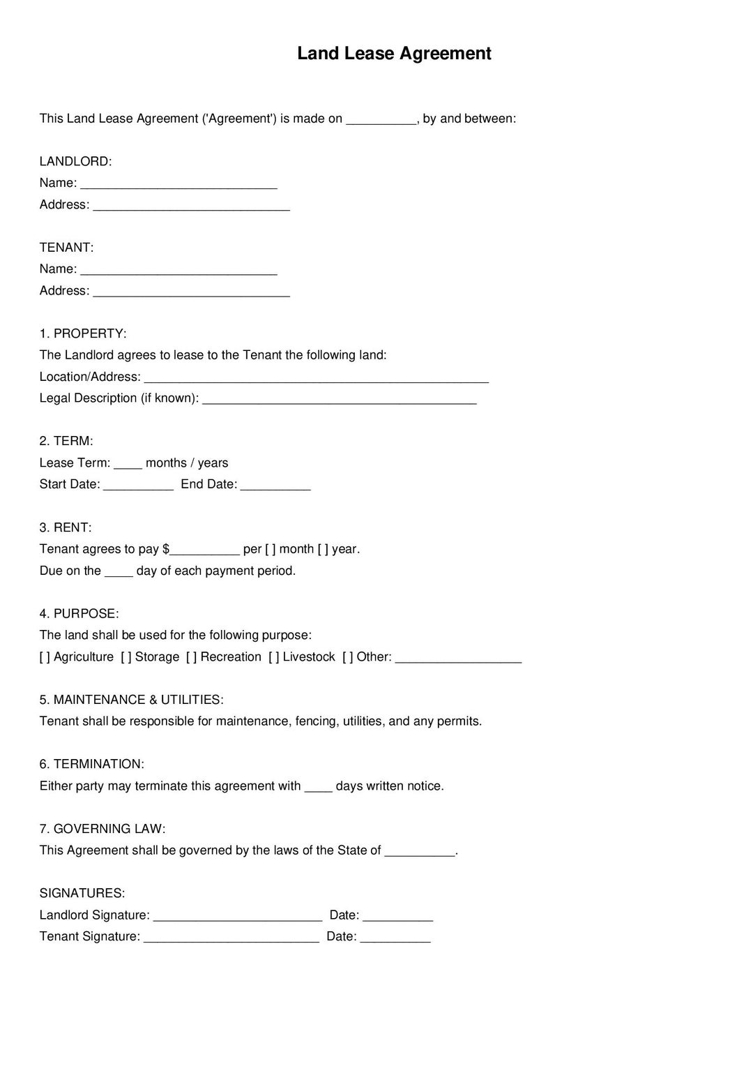 Land Lease Agreement Template | Editable Land Rental Contract ...