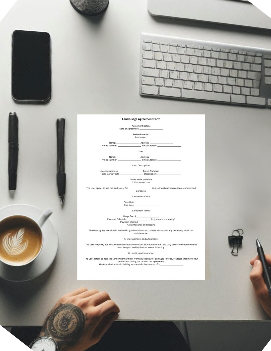 Land Usage Agreement Form- Template, Download and Print - Etsy