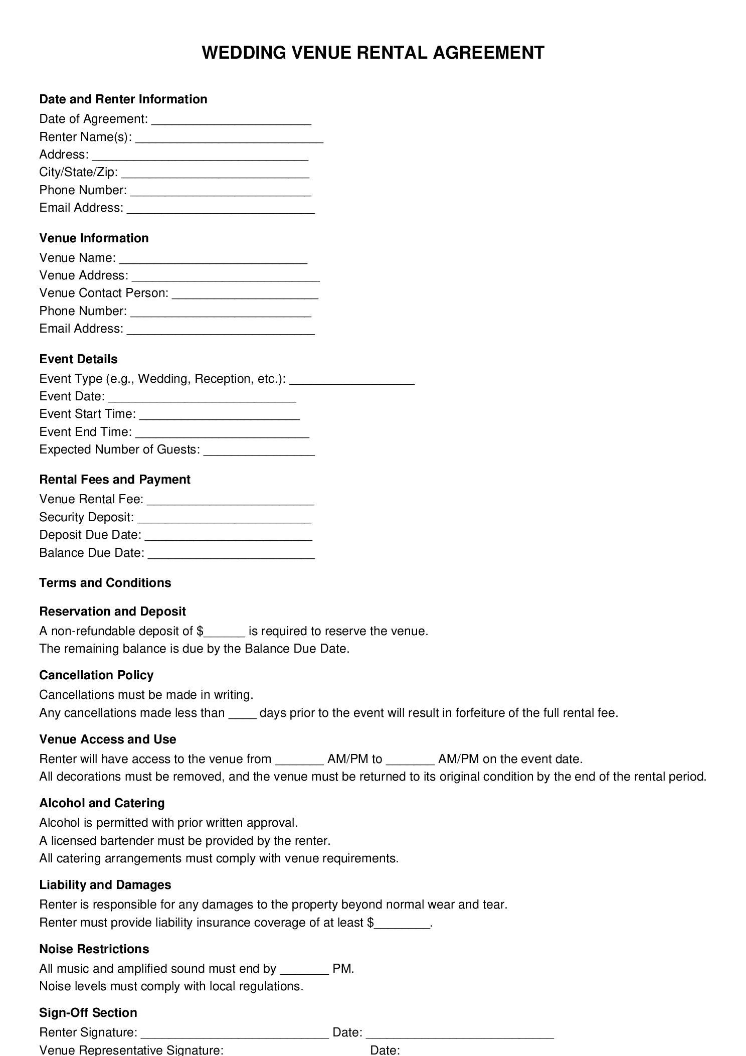 Wedding Venue Rental Agreement | Event Contract | Editable PDF - Etsy