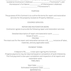 Home Repair and Restoration Contract Template - Etsy