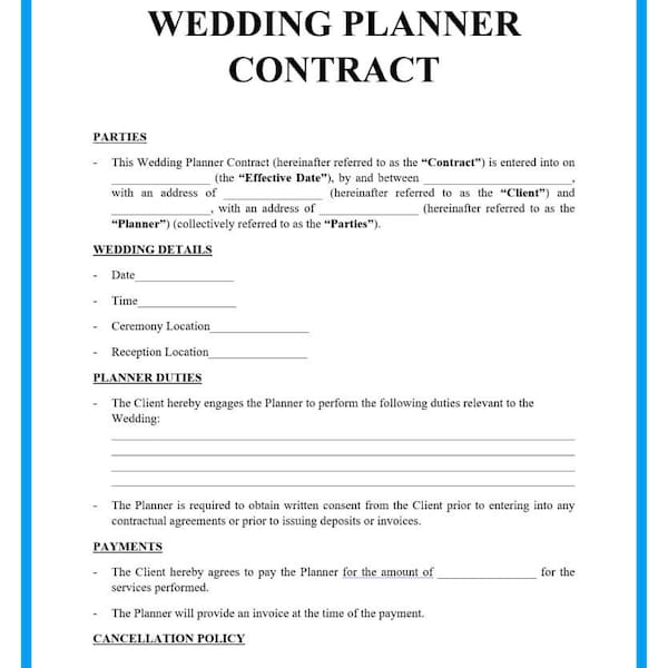 Wedding Planner Contract Template - Etsy