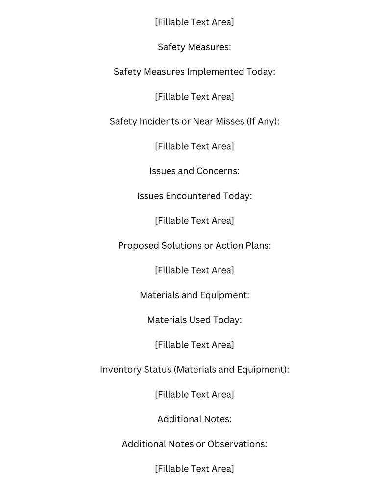 Construction Site Report Template - Comprehensive and Fillable - Etsy