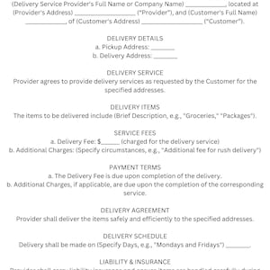 Delivery Service Contract-template - Etsy