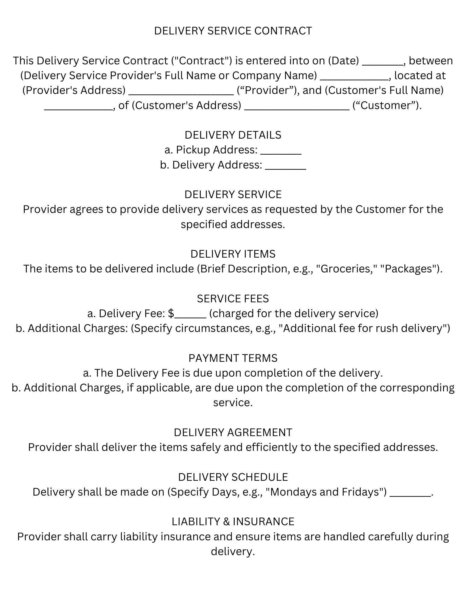Delivery Service Contract-template - Etsy