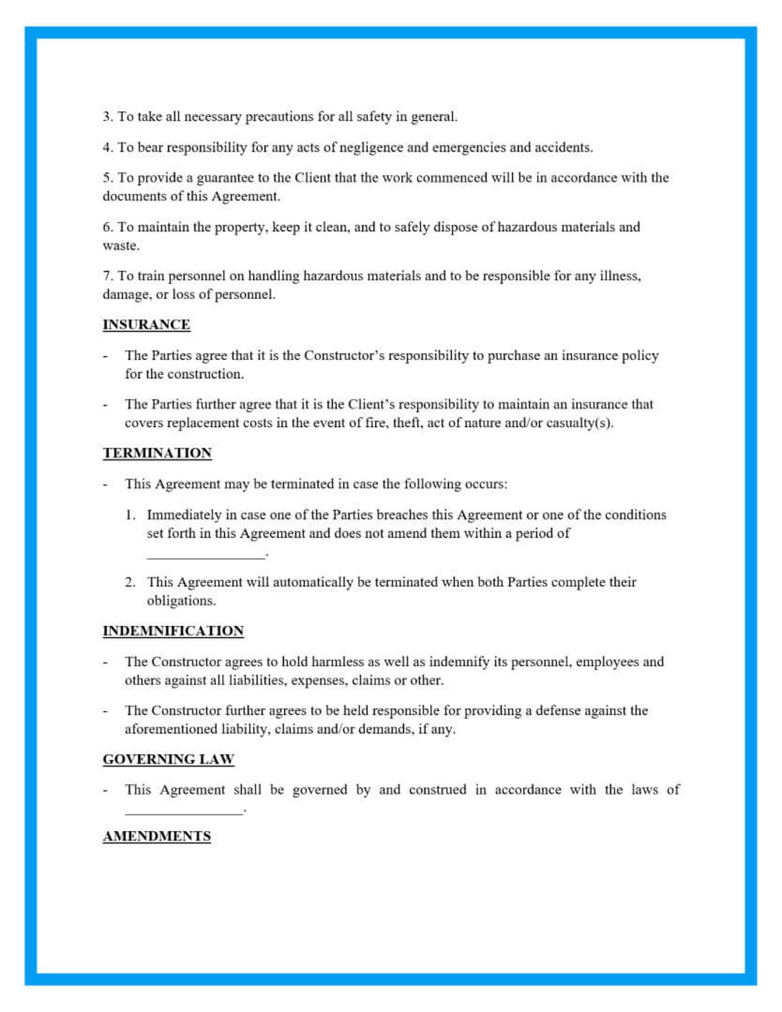 Construction Contract Agreement Template - Pdf Download - Etsy